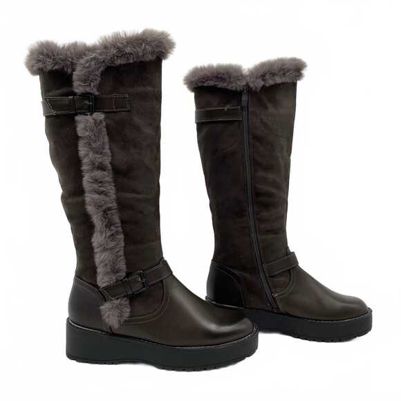 Wanted | Shoes | Wanted Gray Faux Fur Trim Platform Kneehigh Boots ...